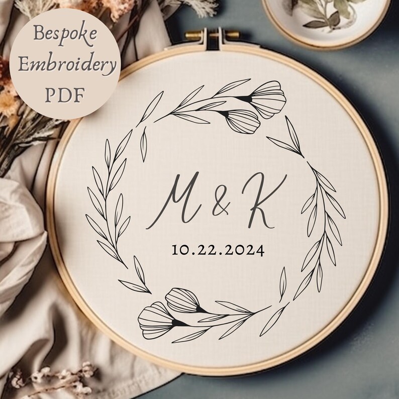 Custom Wedding Initials Hand Embroidery Pattern - Personalized Couples ...