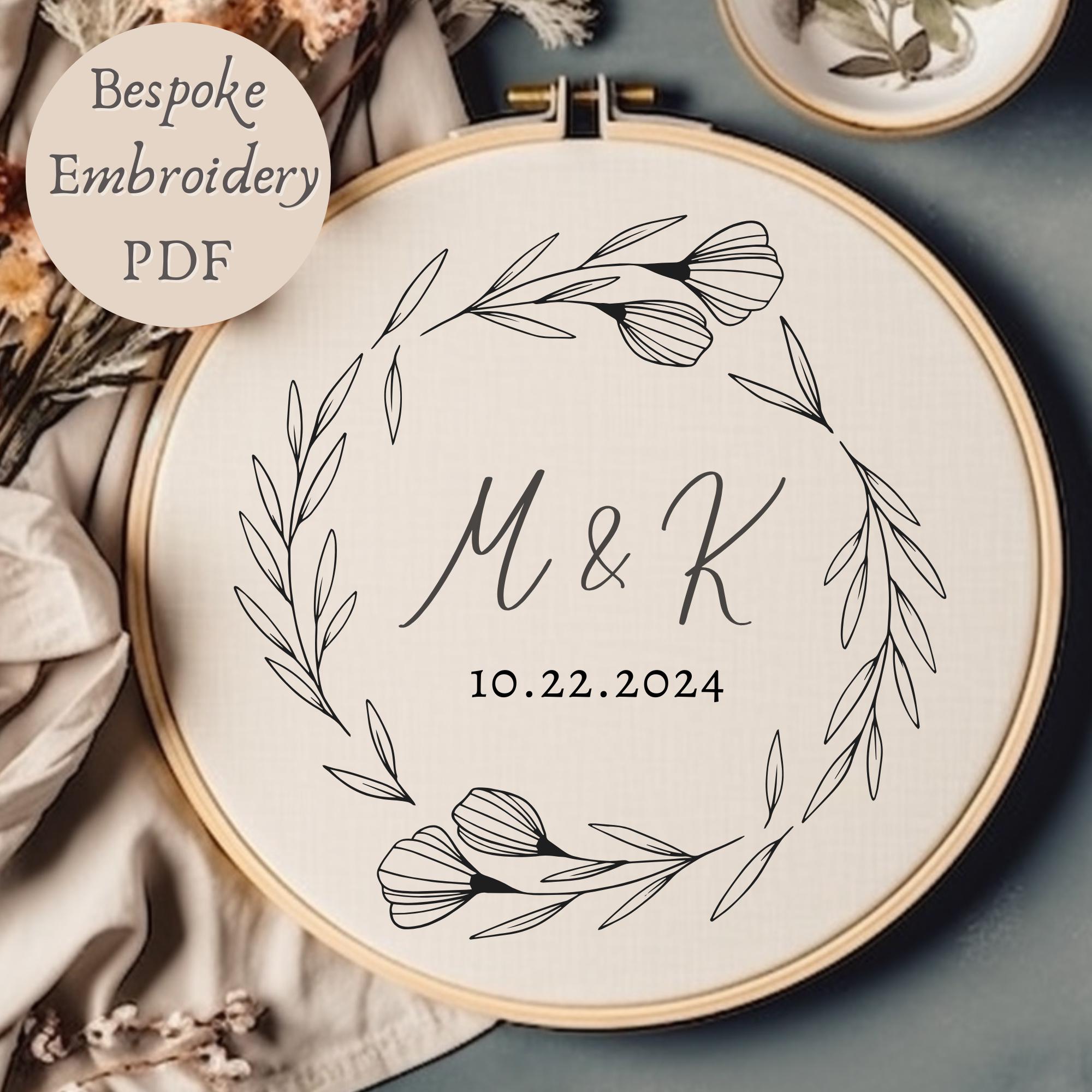 Custom Wedding Initials Hand Embroidery Pattern - Personalized Couples ...