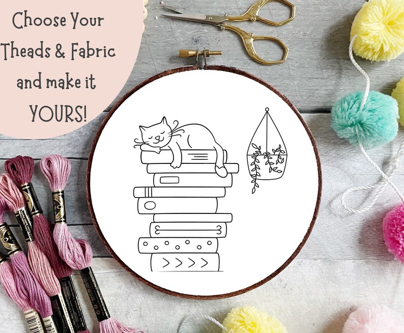 Boho Hand Embroidery Pattern Stack of Books Hoop Art Design | Etsy