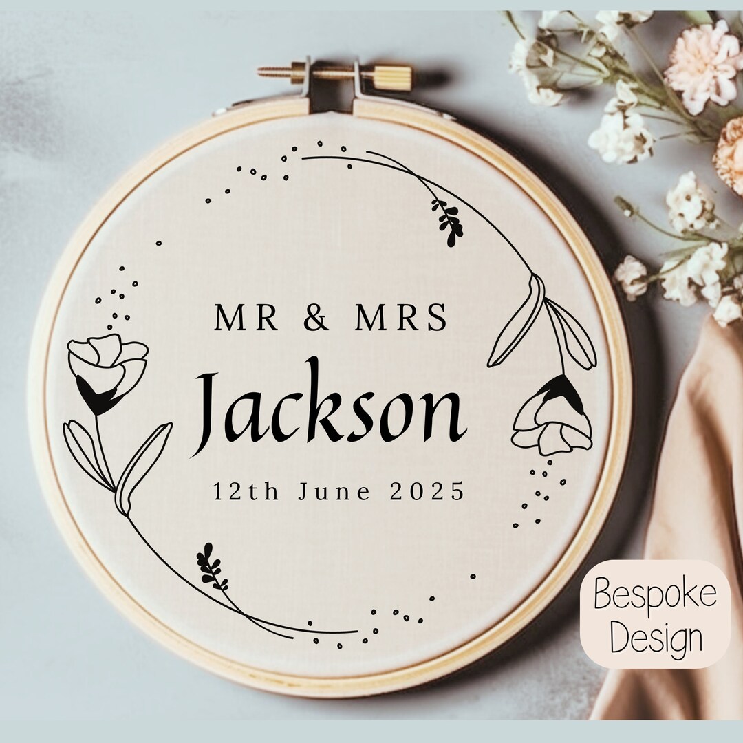 Custom Wedding Names Hand Embroidery Pattern - Personalized Wedding ...