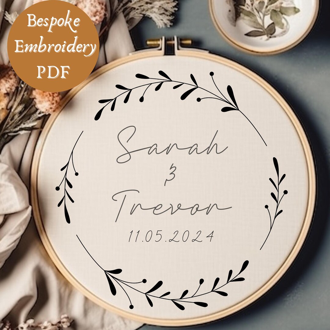 Minimalist Custom Wedding Names Hand Embroidery Pattern Personalized ...
