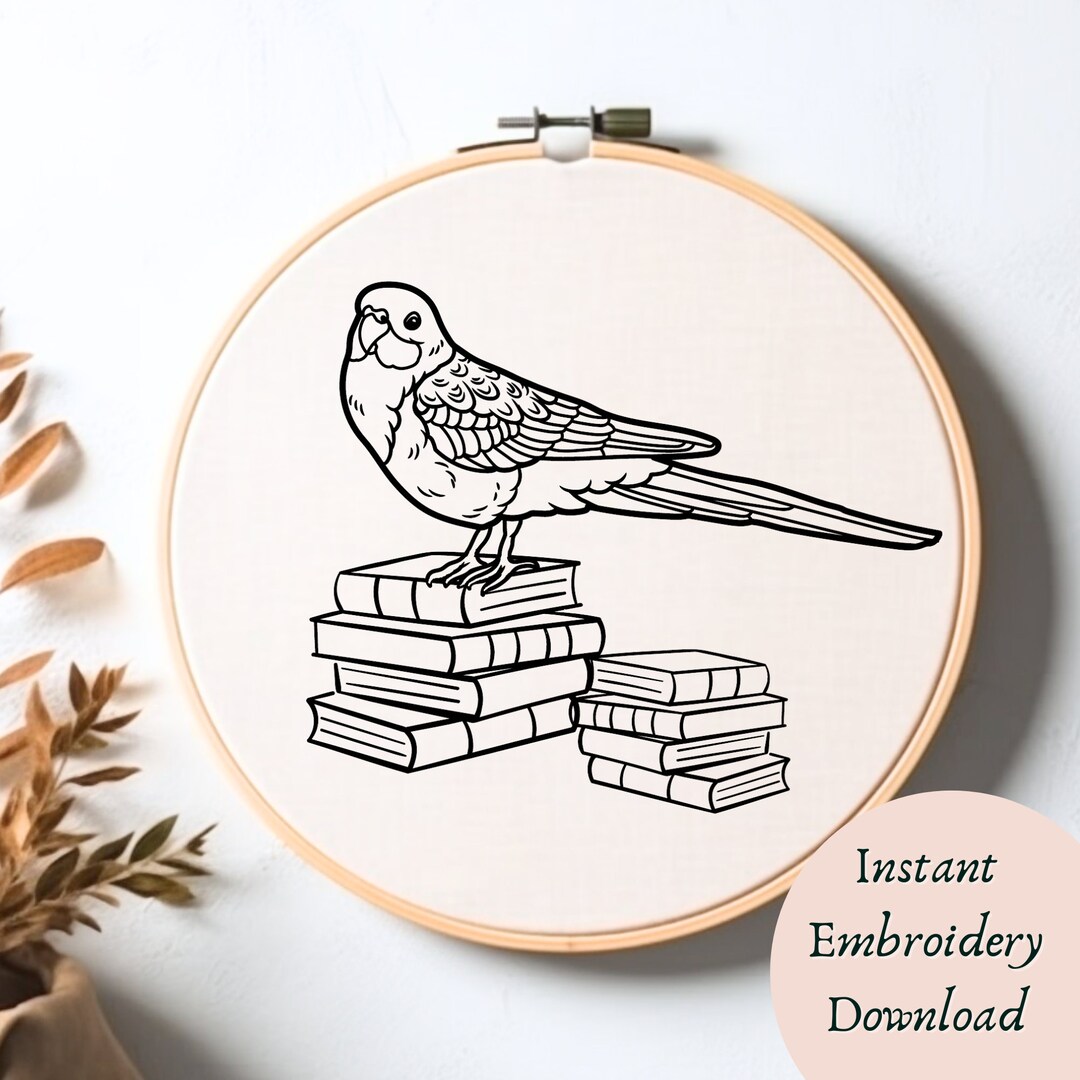 Book Hand Embroidery PDF Bird and Book Printable Hand Embroidery ...