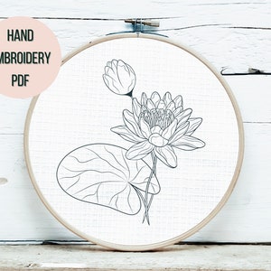 Water Lily Hand Embroidery Pattern - July Birth Flower Embroidery ...