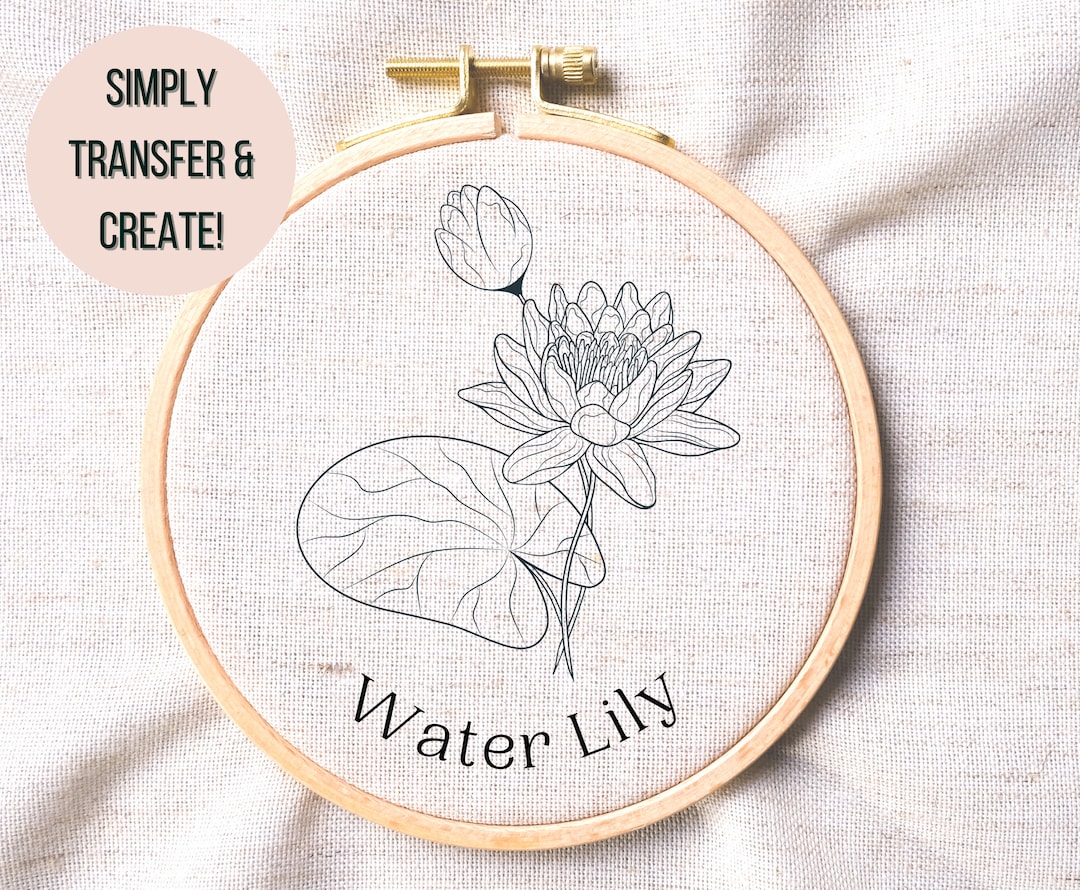 Water Lily Hand Embroidery Pattern - July Birth Flower Embroidery ...
