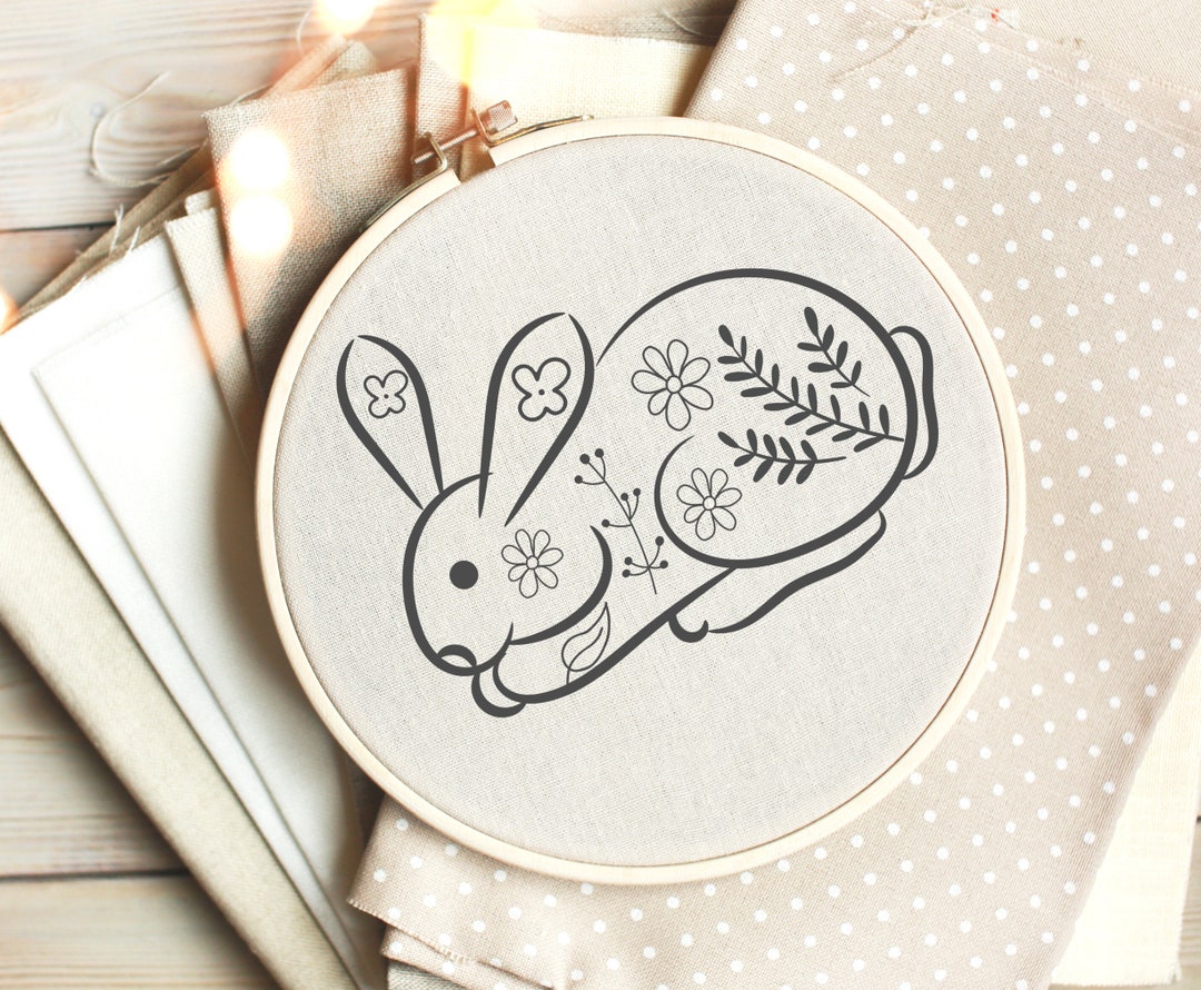 Floral Rabbit Hand Embroidery Pattern Rabbit and Flowers Embroidery PDF ...