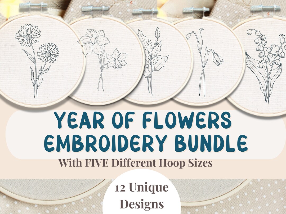 Birth Flowers Hand Embroidery Pattern Bundle - Year of Flowers ...