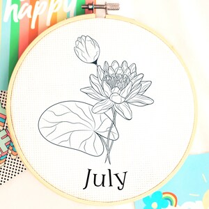 Water Lily Hand Embroidery Pattern - July Birth Flower Embroidery ...