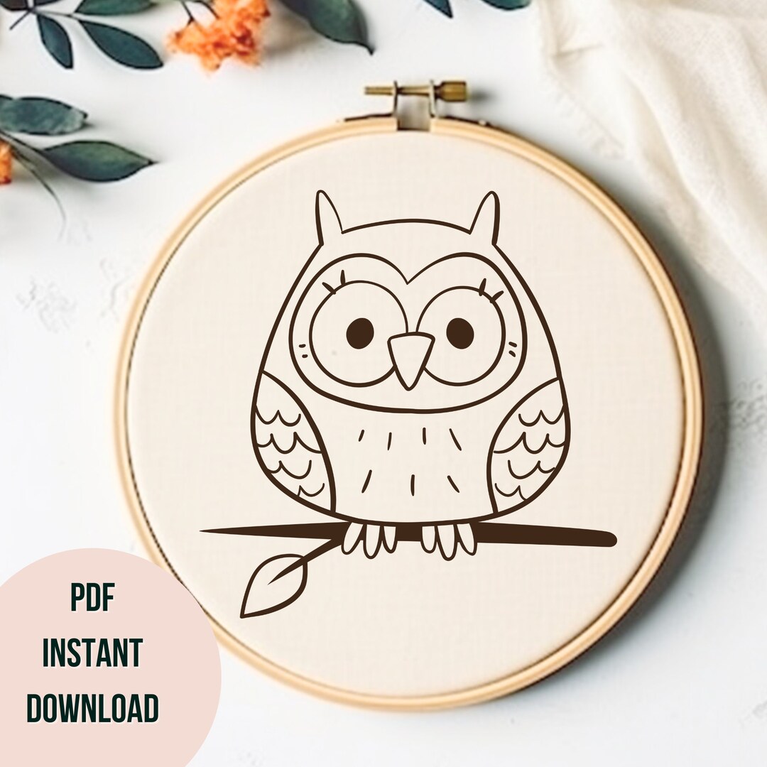 Printable Owl Hand Embroidery PDF Cute Owl Hand Embroidery Pattern ...
