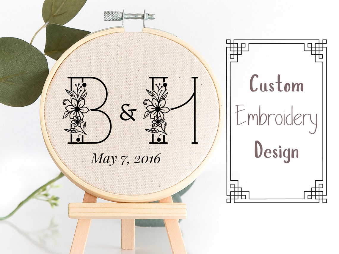 Custom Wedding Initials Hand Embroidery Pattern Personalized Couples ...