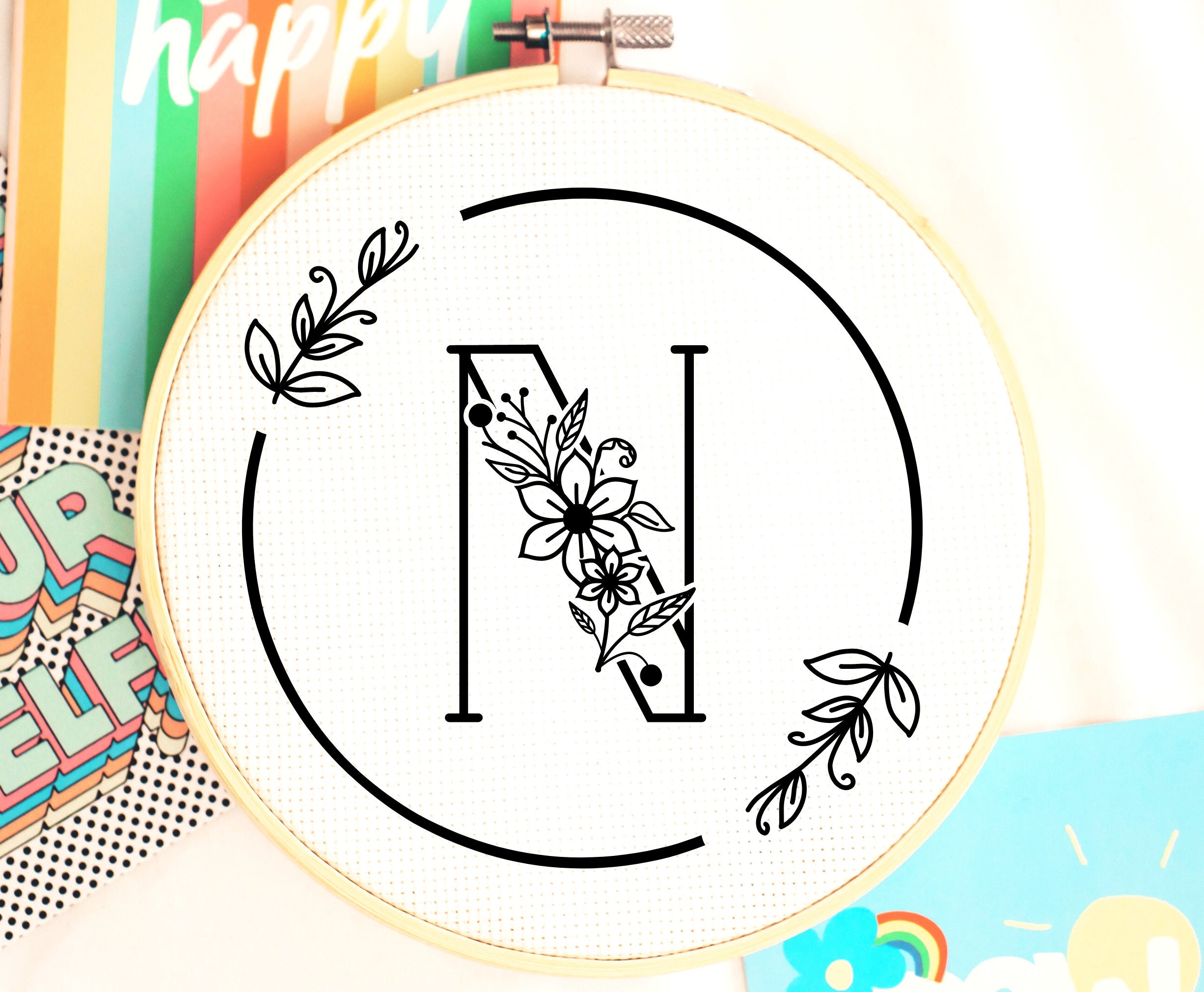 Letter N Hand Embroidery Monogram - Letter N Hand Embroidery Letter ...