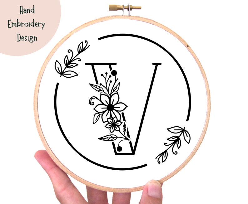 Letter V Hand Embroidery Monogram - Letter V Hand Embroidery Letter ...
