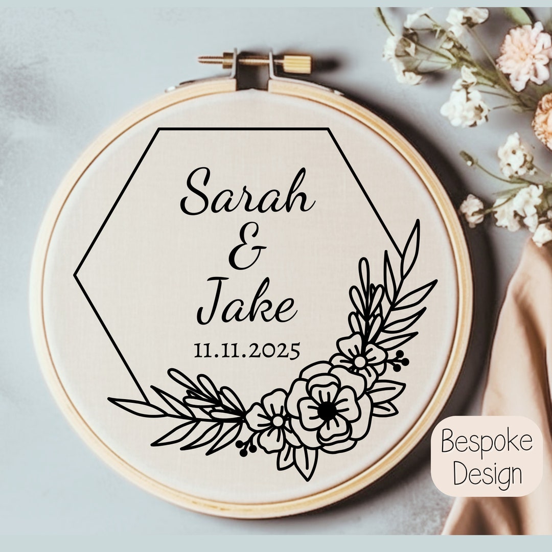 Custom Wedding Names Hand Embroidery Pattern - Personalized Wedding ...