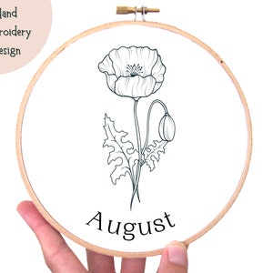 Poppy Hand Embroidery Pattern - August Birth Flower Embroidery Pattern ...