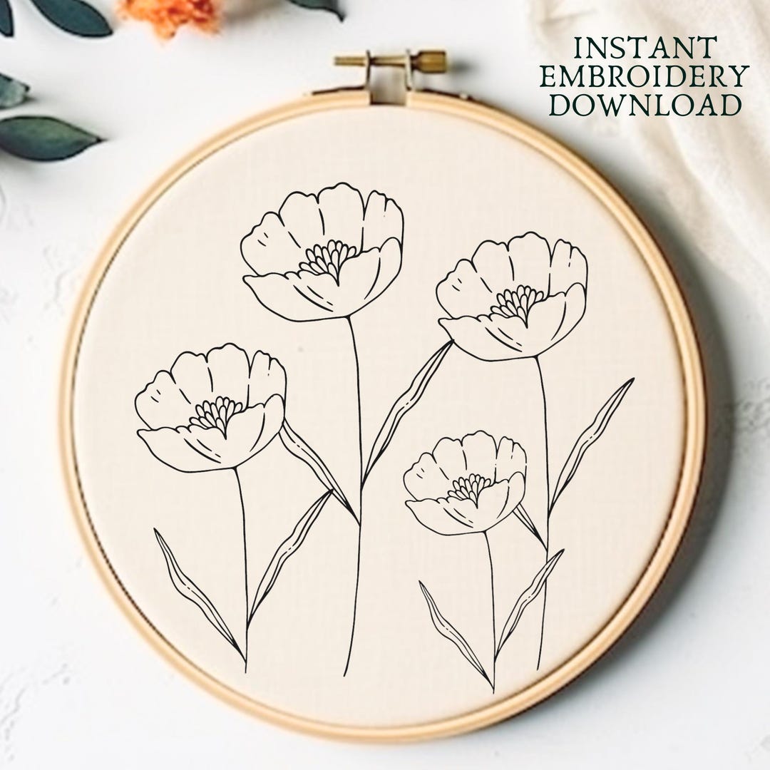Minimalist Flowers Hand Embroidery Download Elegant Floral Embroidery ...