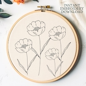 Minimalist Flowers Hand Embroidery Download Elegant Floral Embroidery ...