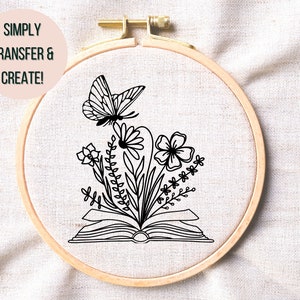 Stack of Books Hand Embroidery Patterns - Floral Books Hand Embroidery ...