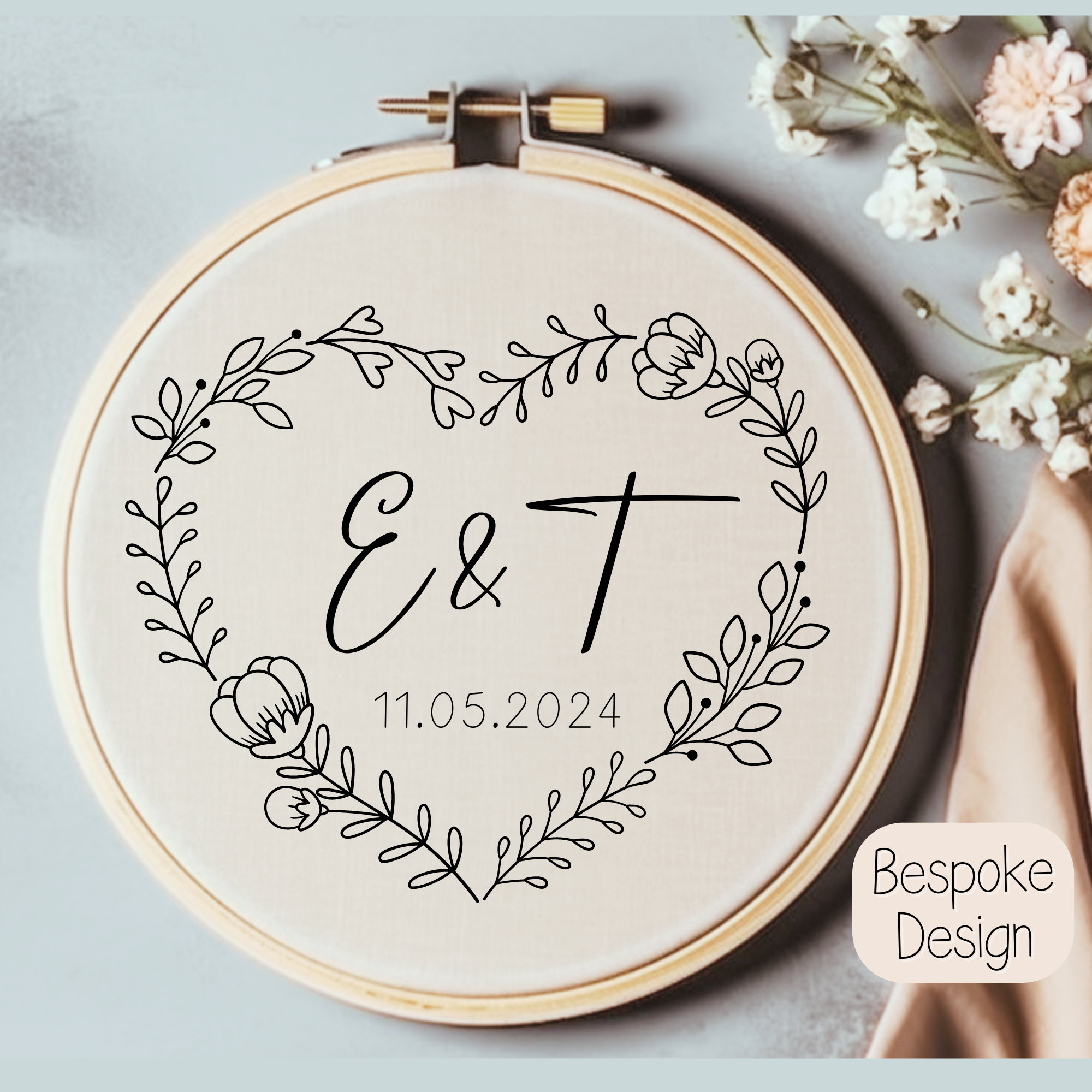 Custom Wedding Initials Hand Embroidery PDF - Personalized Couples ...