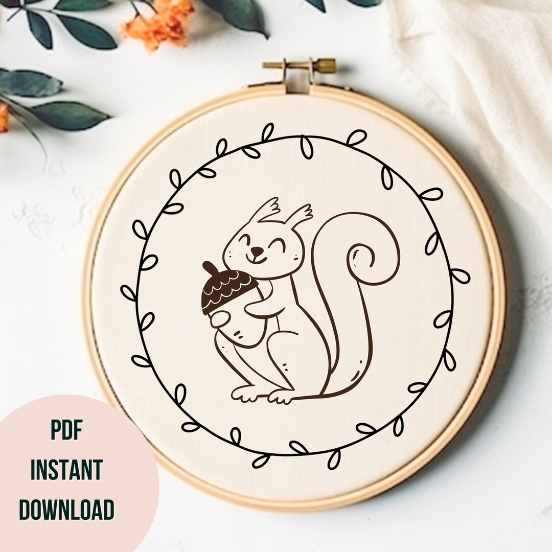 Squirrel Hand Embroidery Pattern Printable Squirrel Embroidery Download ...