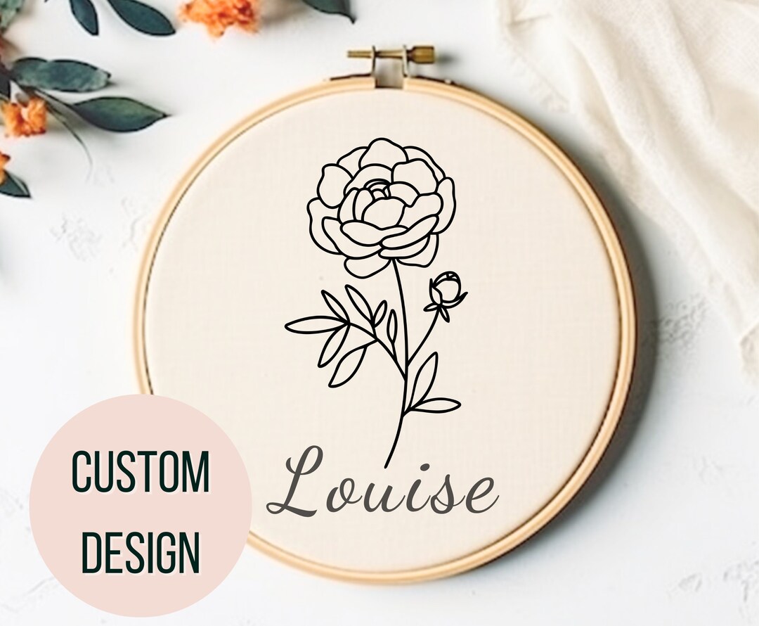 Custom Peony Flower Hand Embroidery Pattern Personalized Peony ...