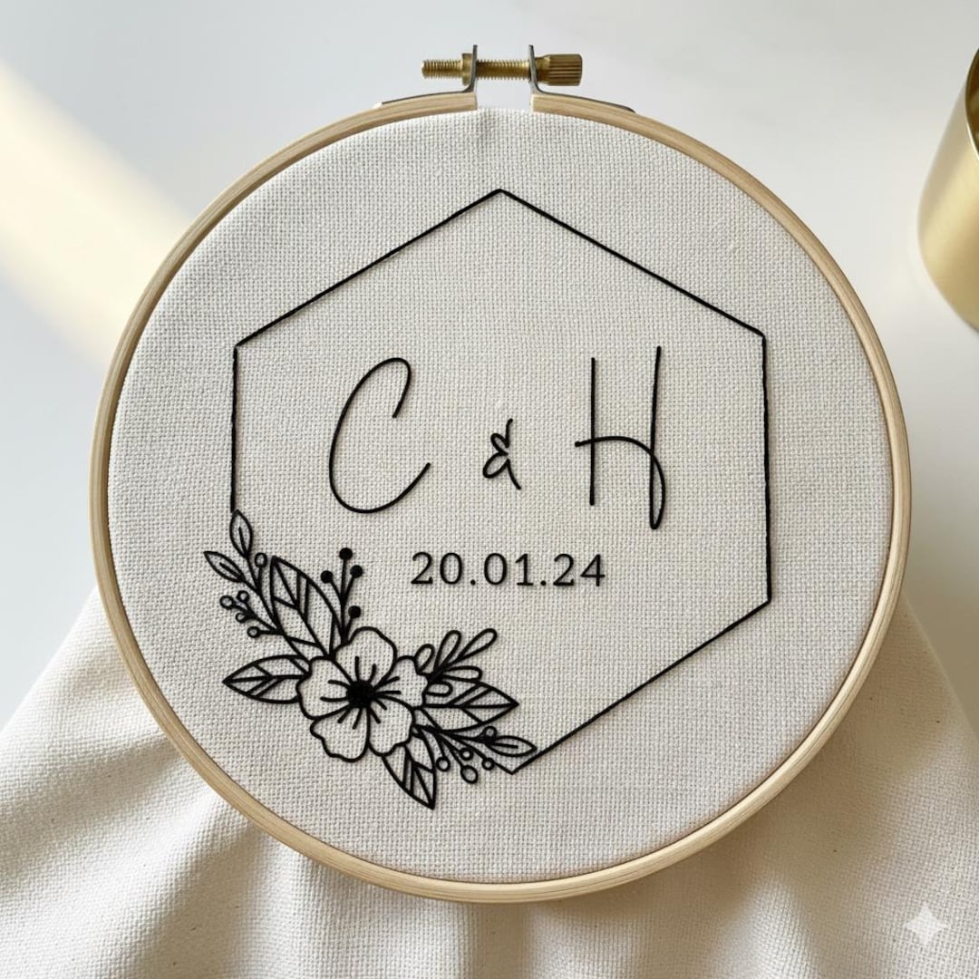 Custom Wedding Initials Hand Embroidery Pattern - Personalized Couples ...