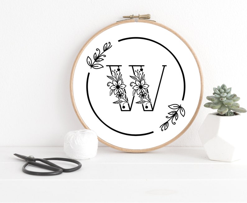 Letter W Hand Embroidery Monogram Letter W Hand Embroidery - Etsy