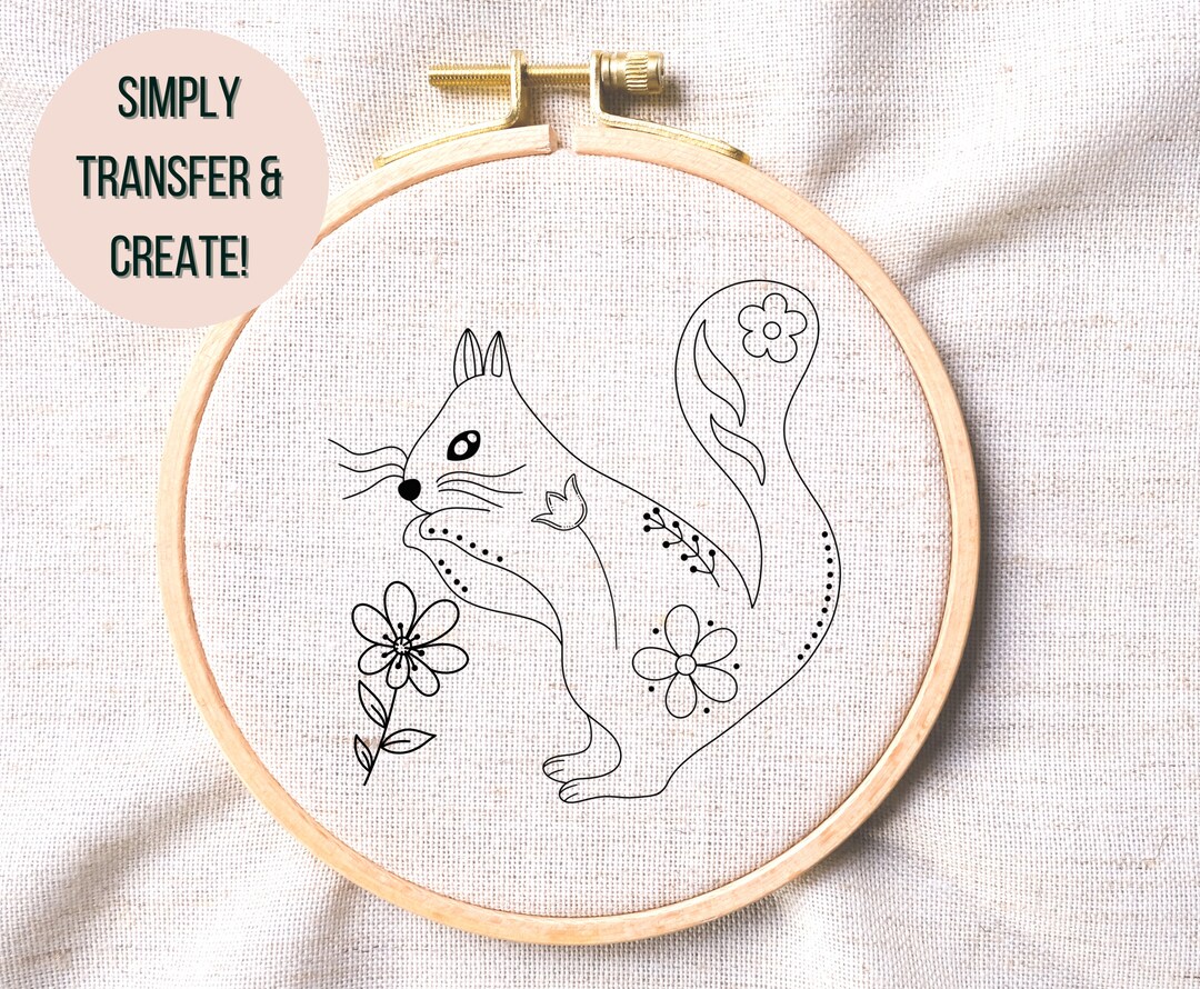 Floral Animal Hand Embroidery Pattern Squirrel Hand Embroidery PDF ...