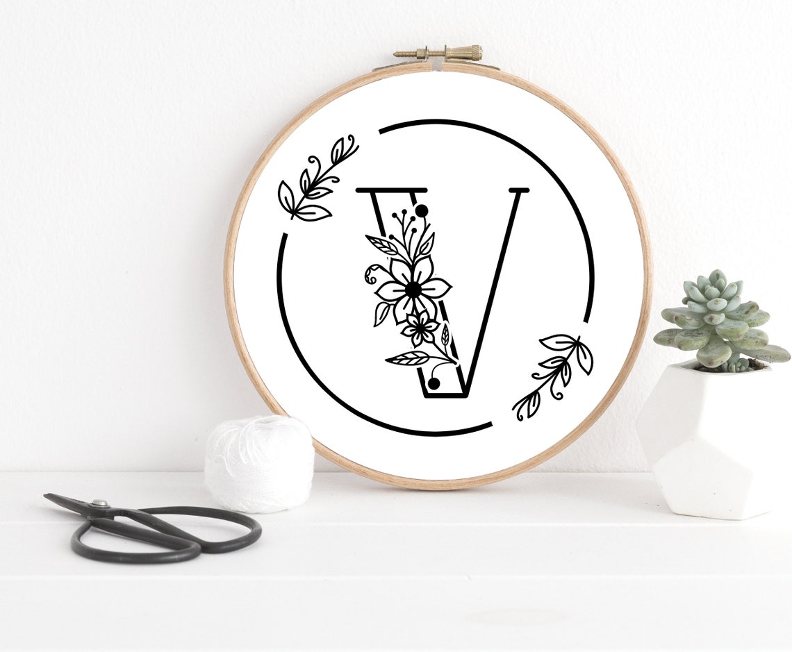 Letter V Hand Embroidery Monogram Letter V Hand Embroidery - Etsy