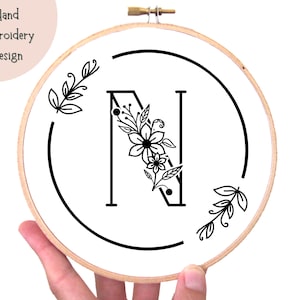 Letter N Hand Embroidery Monogram - Letter N Hand Embroidery Letter ...