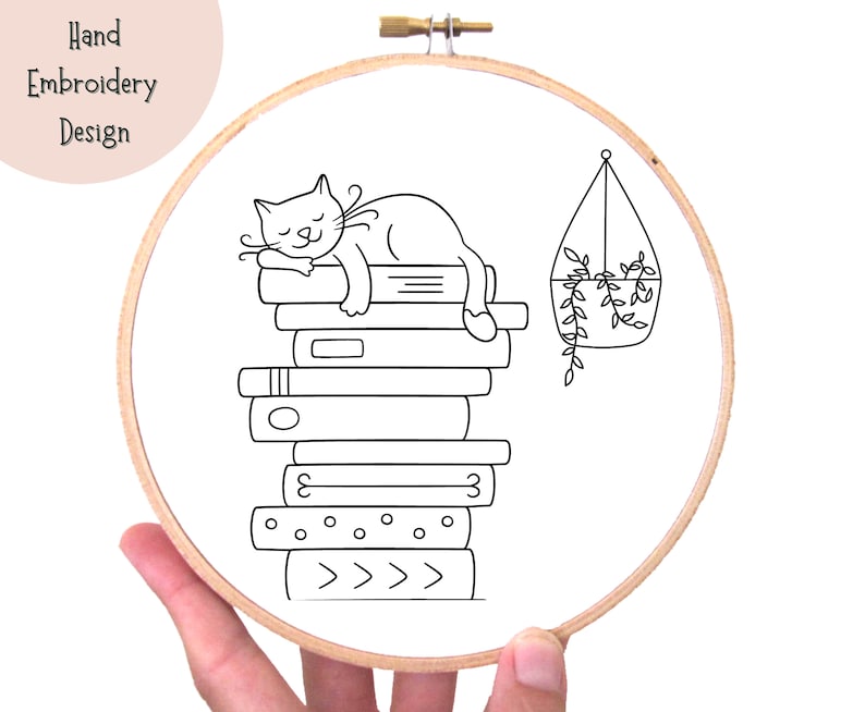 Boho Hand Embroidery Pattern Stack of Books Hoop Art Design | Etsy