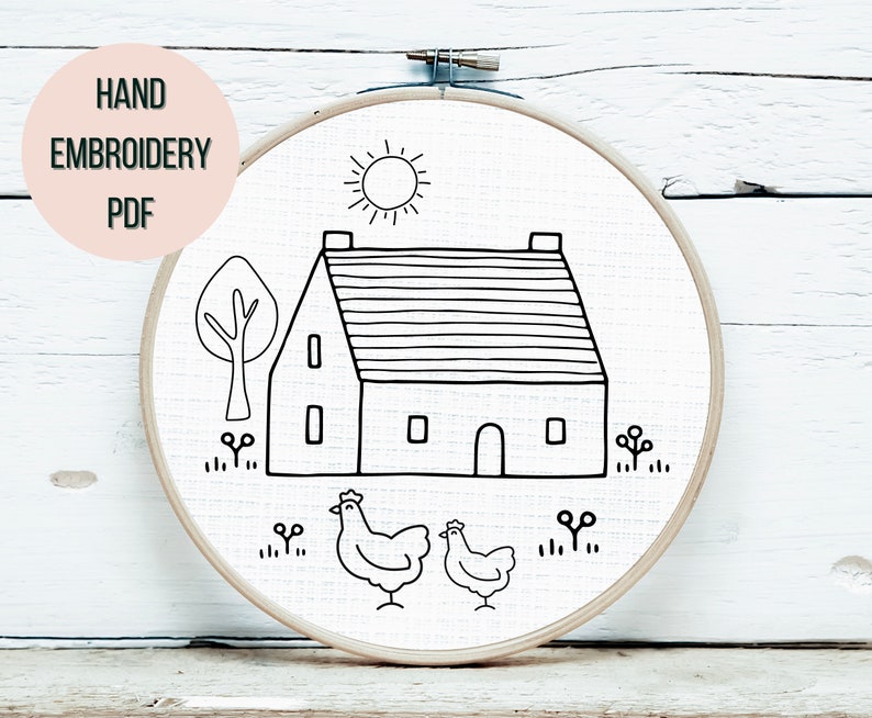 Little Farmhouse Hand Embroidery Pattern Printable - Whimsical House ...