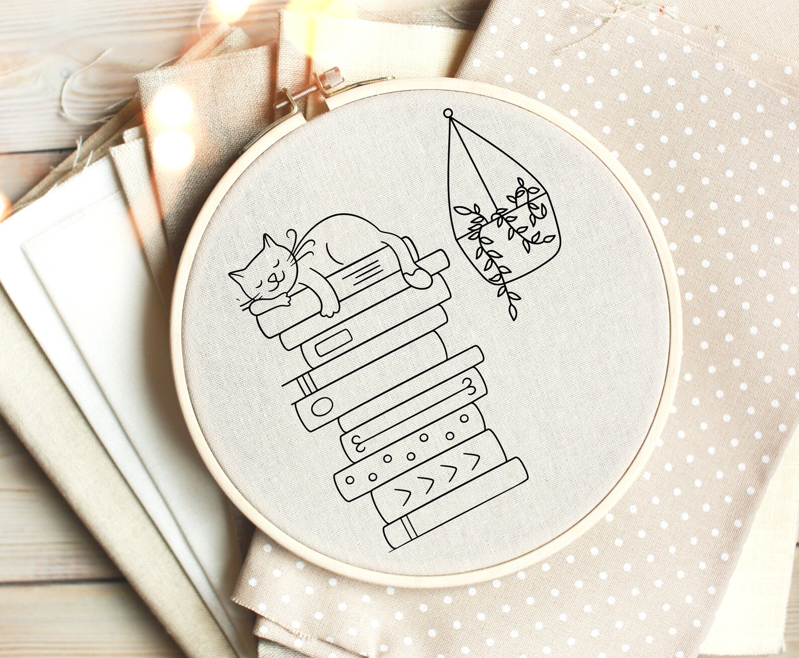 Boho Hand Embroidery Pattern Stack of Books Hoop Art Design - Etsy