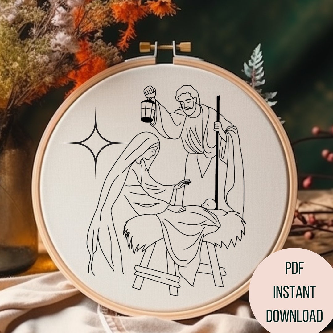 Traditional Nativity Scene Embroidery Pattern Christian Nativity ...