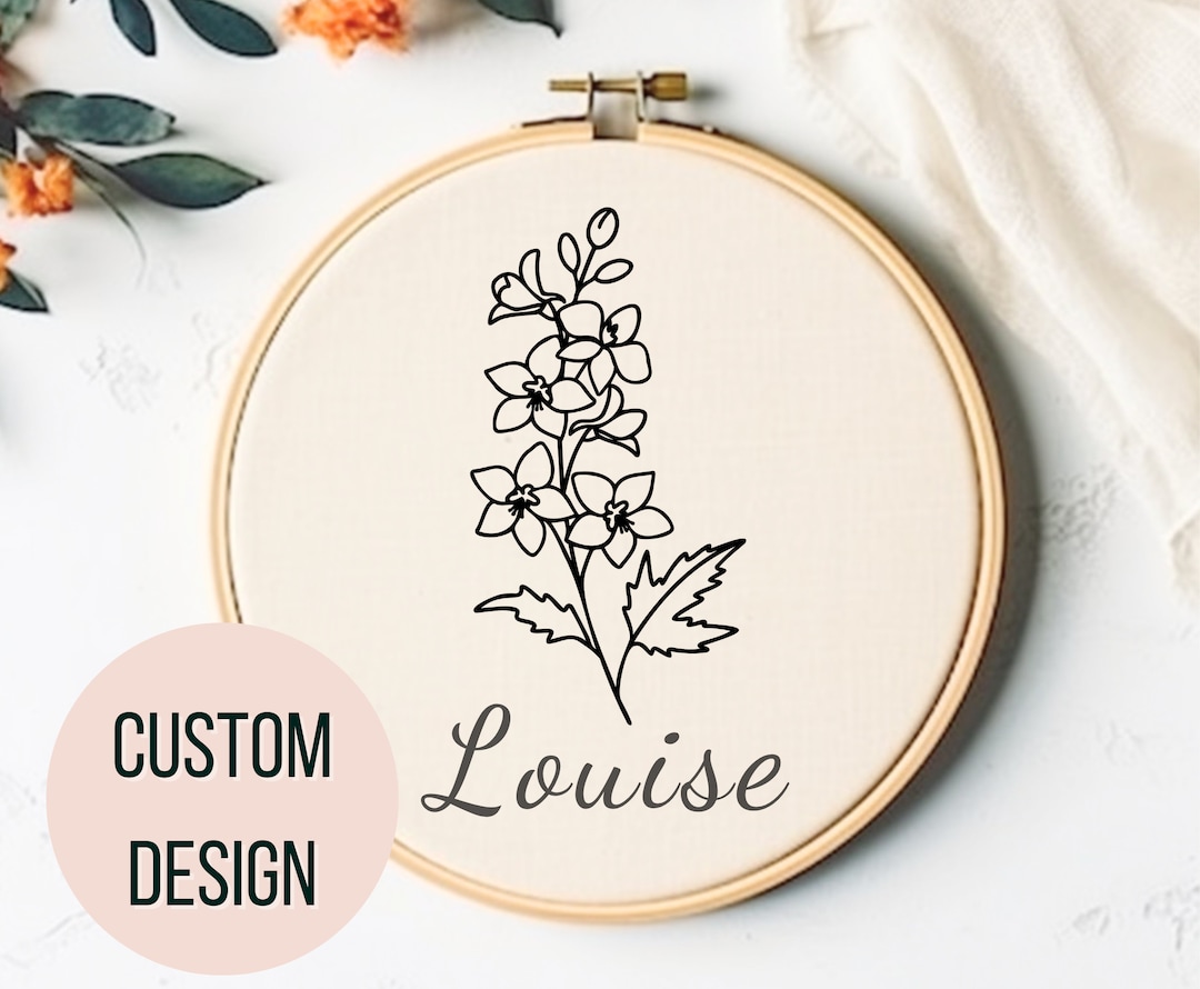 Custom Larkspur Flower Hand Embroidery Pattern Personalized Larkspur ...