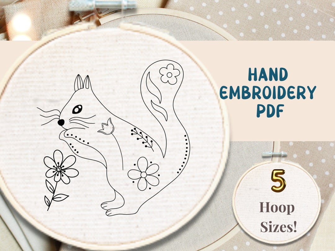 Floral Squirrel Hand Embroidery Pattern Modern Squirrel Hand Embroidery ...