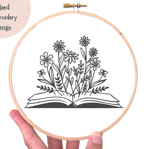 Book Hand Embroidery Pattern Floral Book Embroidery Design - Etsy