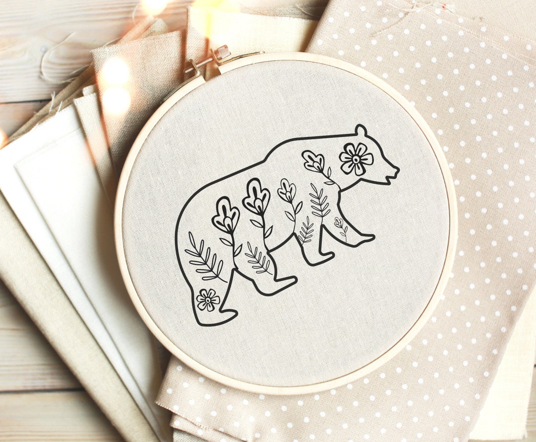 Modern Floral Bear Hand Embroidery PDF Polar Bear Embroidery - Etsy