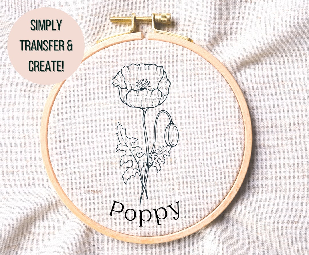 Poppy Hand Embroidery Pattern - August Birth Flower Embroidery Pattern ...