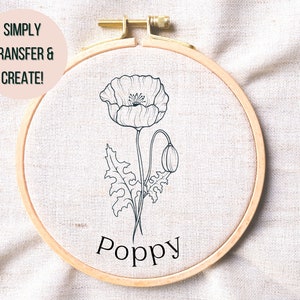 Poppy Hand Embroidery Pattern - August Birth Flower Embroidery Pattern ...