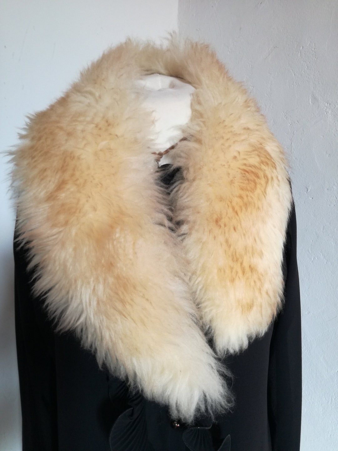 Vintage 70s Afghan Mongolian Lamb Fur Penny Lane Sheepskin Collar Shawl ...