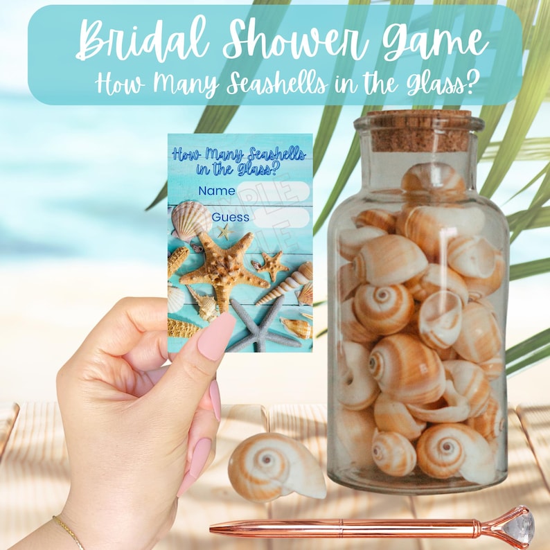 How Many Seashells in the Glass Game: Printable Bridal Shower Game ...