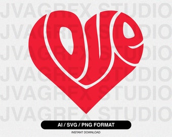 Retro Love Heart SVG, Valentine's Day Svg, Valentine Svg, Love Svg ...