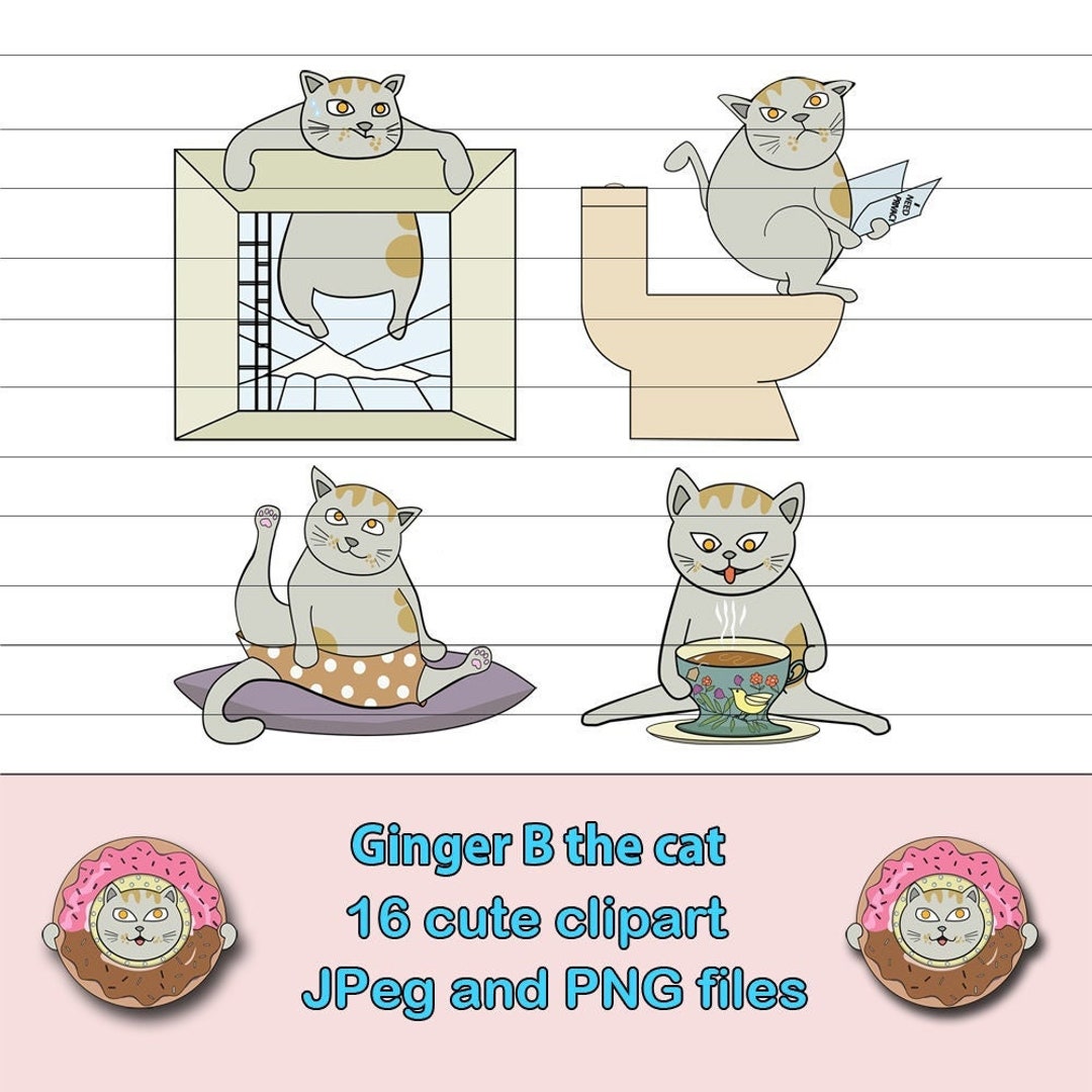 16 Cute and Funny Cat Clipart, Png and Jpeg Files, Instant Download ...