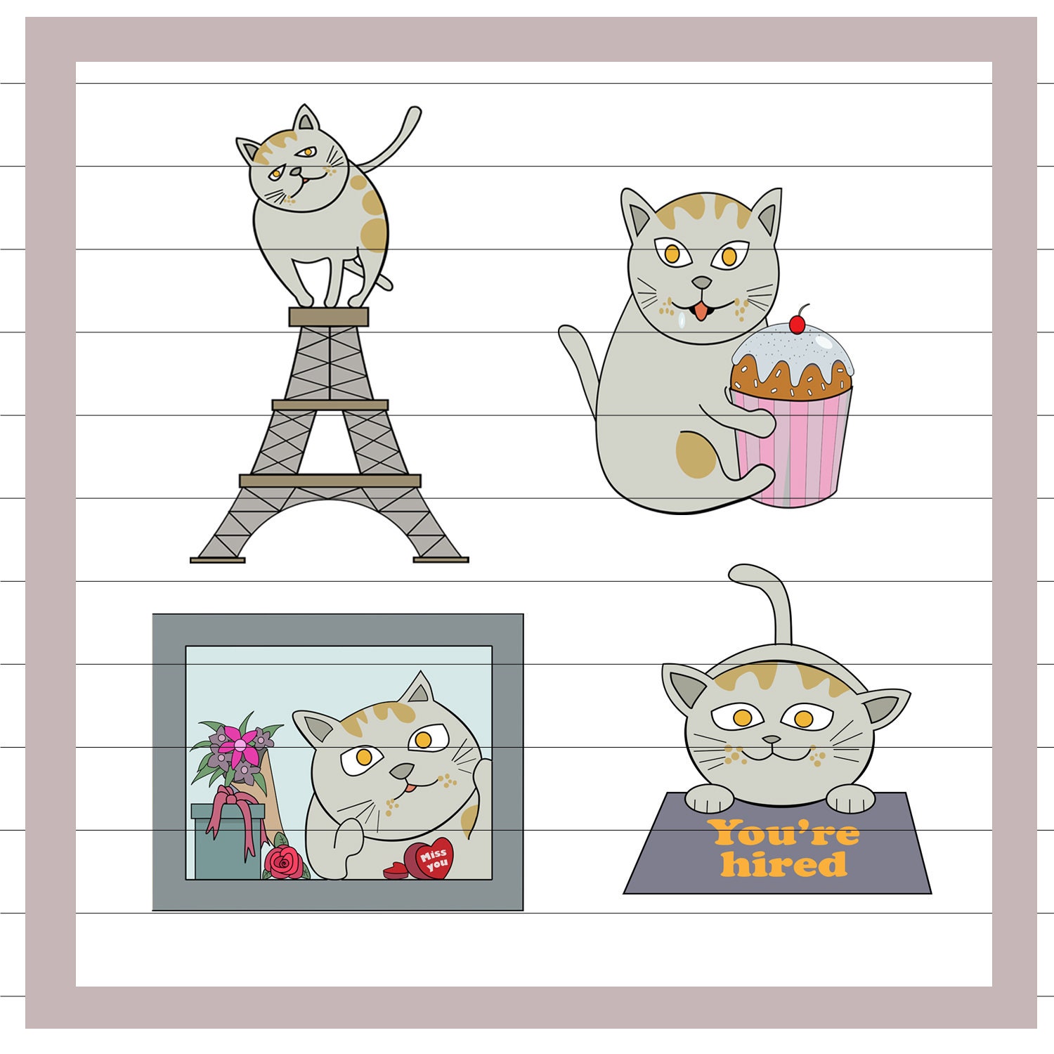 16 Cute and Funny Cat Clipart, Png and Jpeg Files, Instant Download ...
