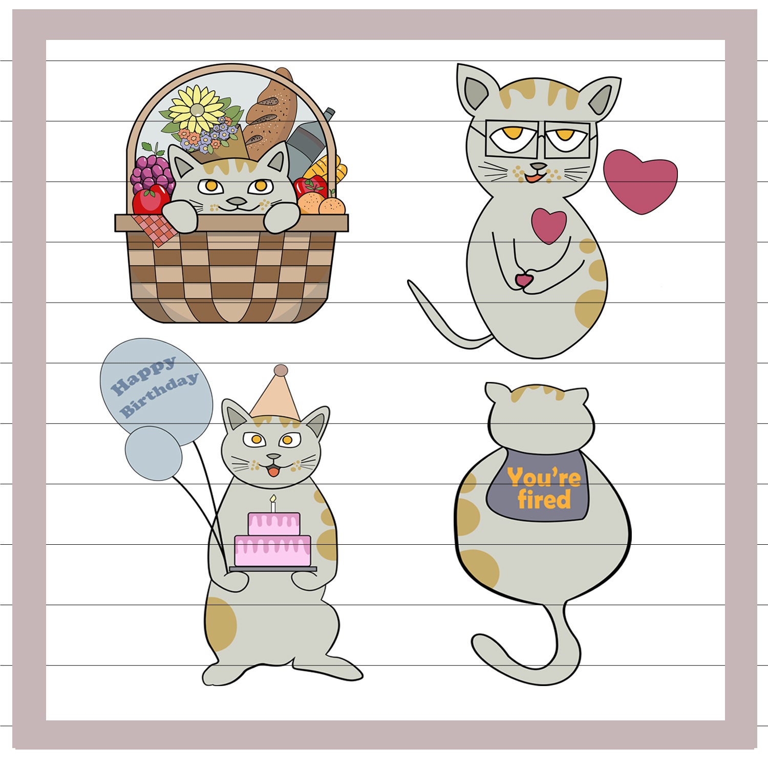 16 Cute and Funny Cat Clipart, Png and Jpeg Files, Instant Download ...