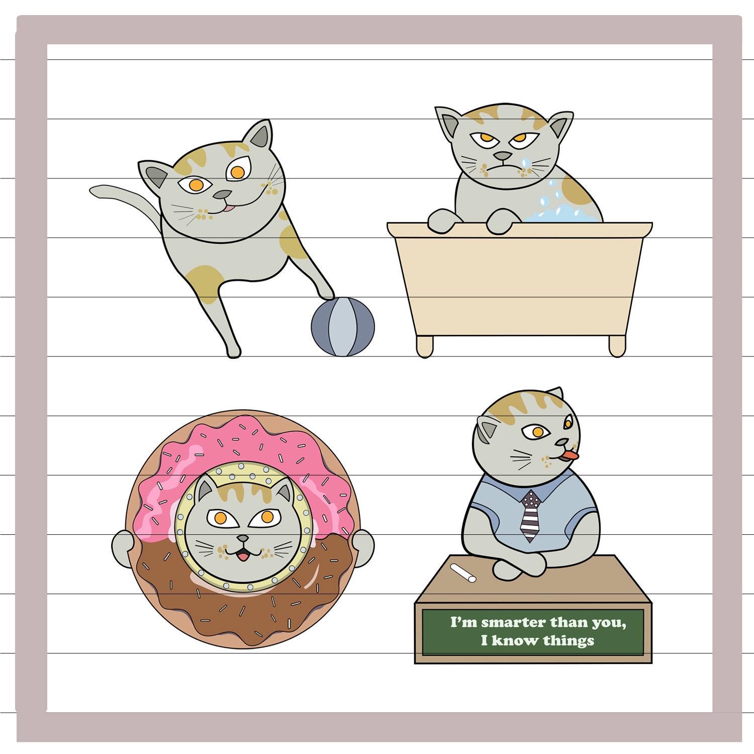16 Cute and Funny Cat Clipart, Png and Jpeg Files, Instant Download ...