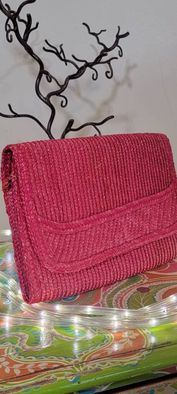 Vintage red straw clutch - Gem