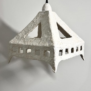 Handmade Paper Mache Pendant Light, Square, Geometric, Sculptural ...