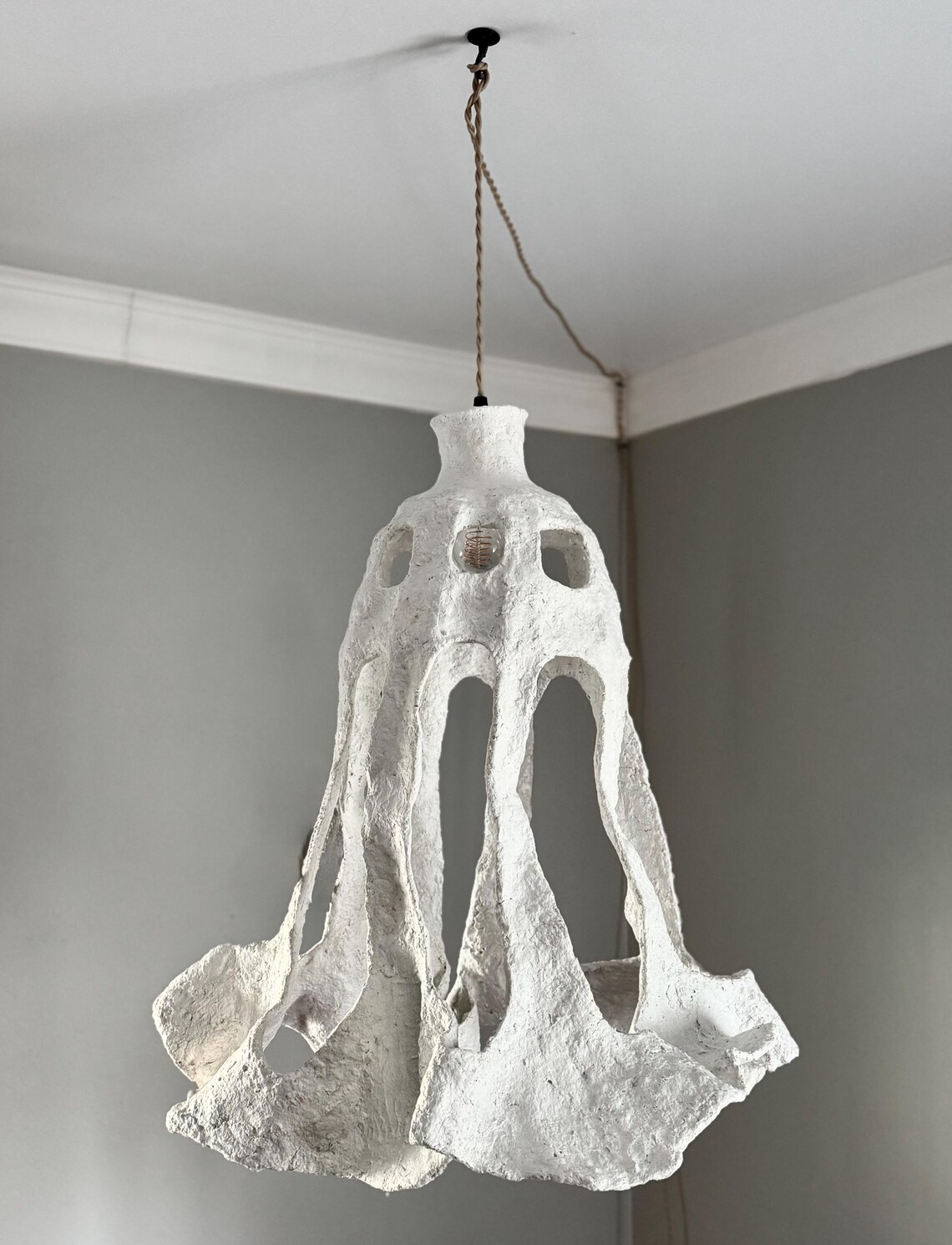 Handmade Paper Mache Large Pendant Light, Floral Inspired, Sculptural ...