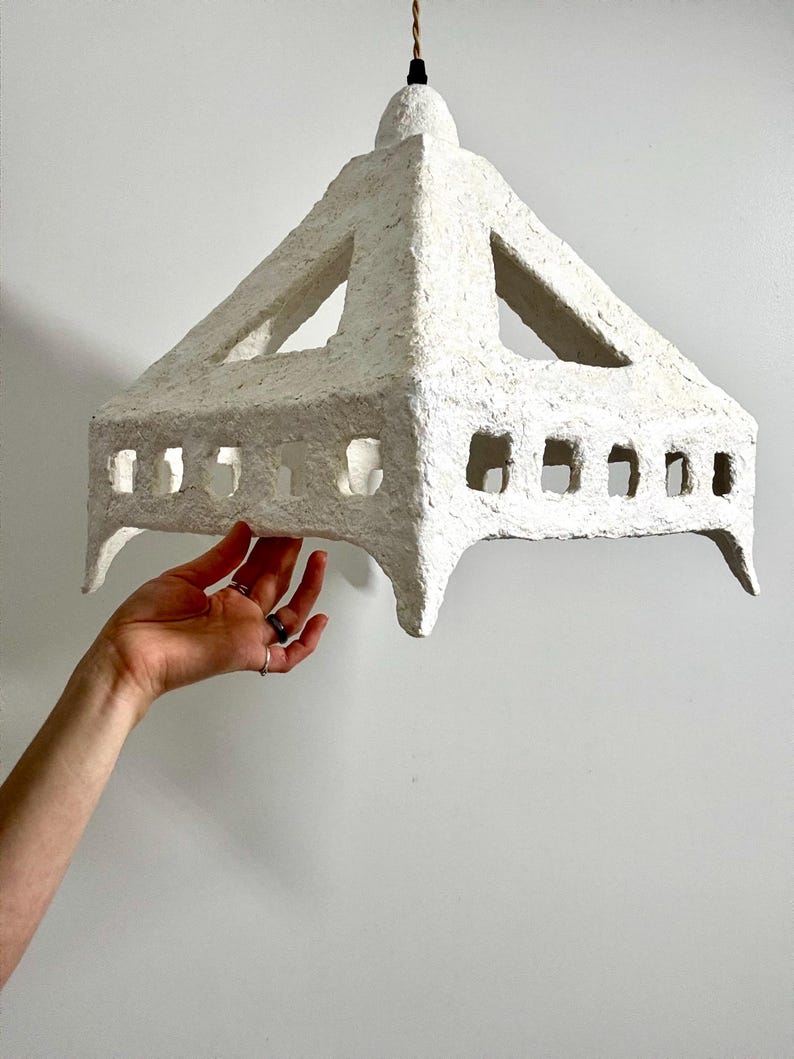 Handmade Paper Mache Pendant Light, Square, Geometric, Sculptural ...