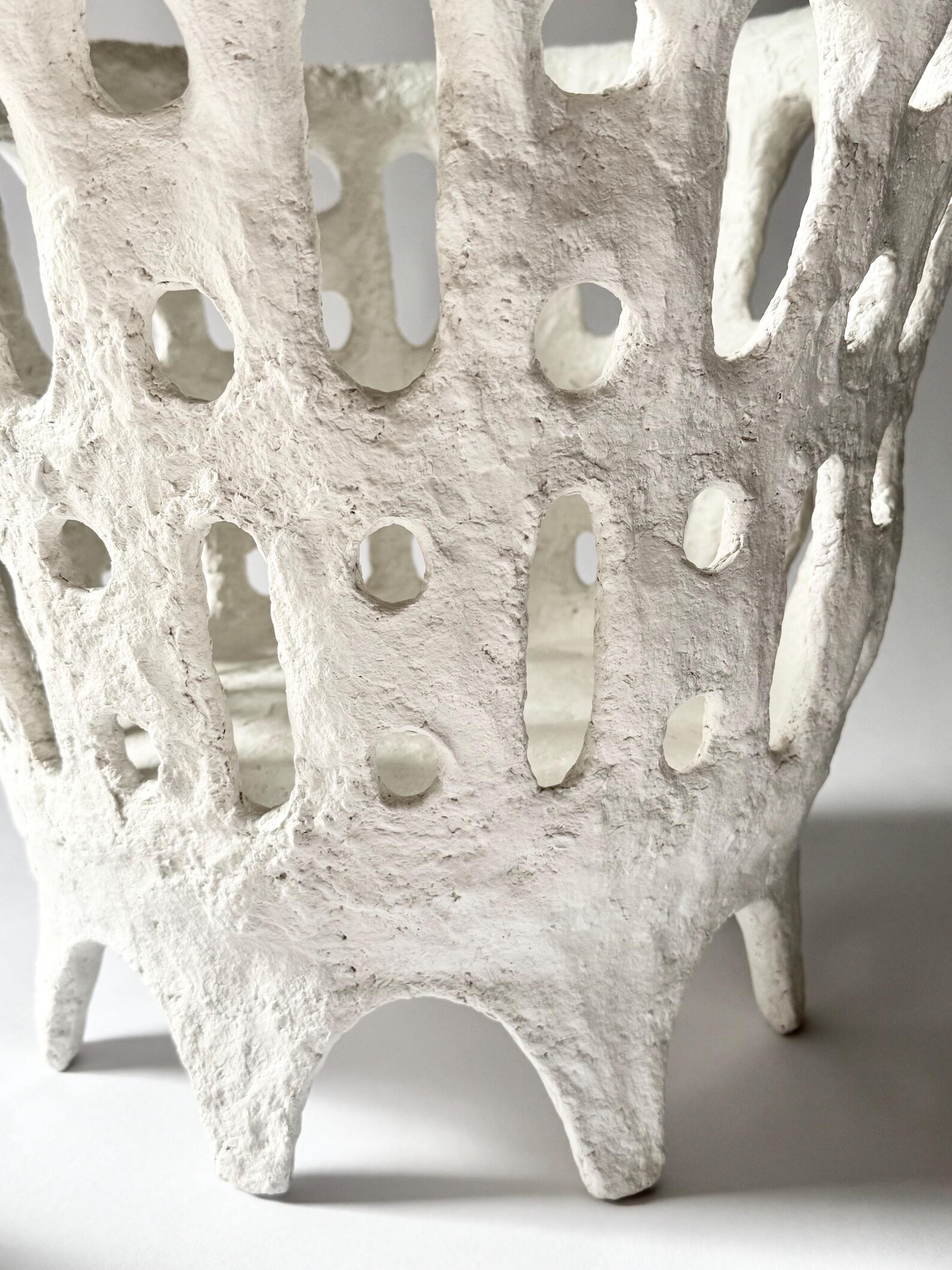 Handmade Paper Mache Basket With Lid: Sculpted White Storage on Arched ...